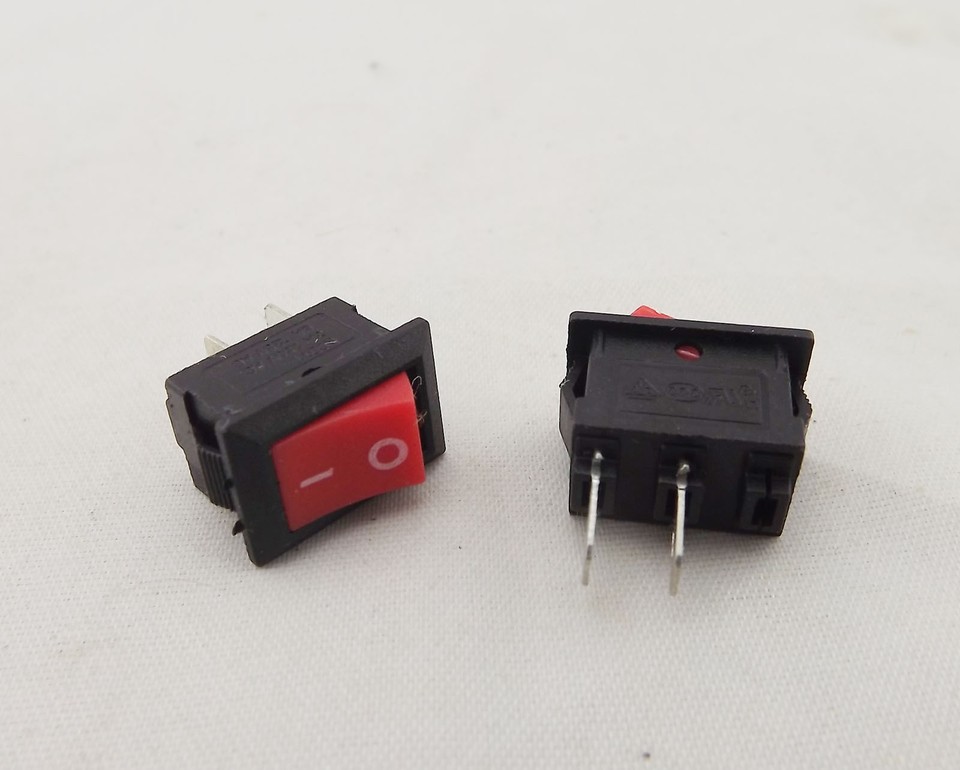 10pcs Rocker Power Switch ON/OFF Red Cap 2 Pins Single Way 3A 6A ...