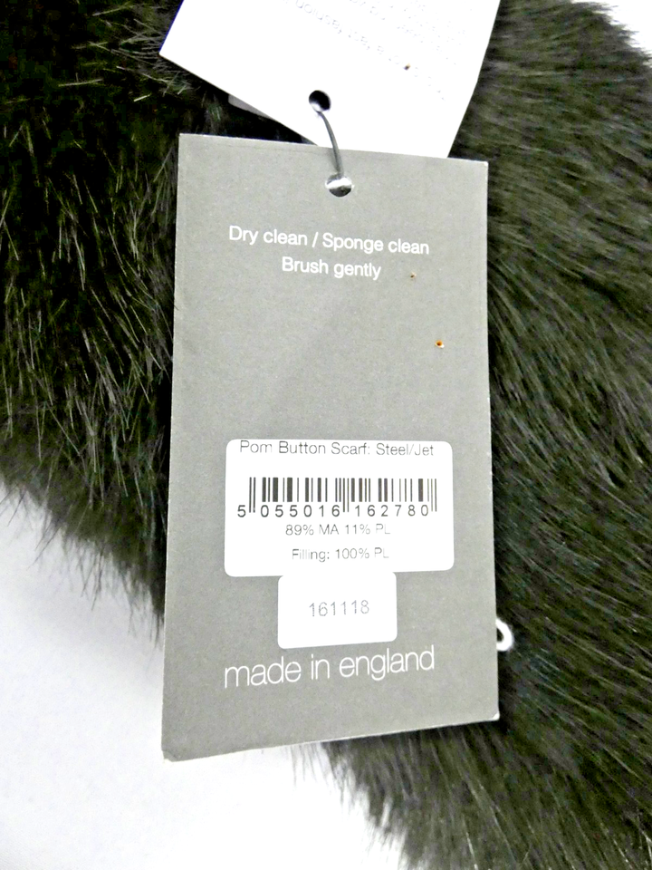 Helen Moore Black Faux Fur Keyhole Scarf With Grey Pompom Trim- Brand ...