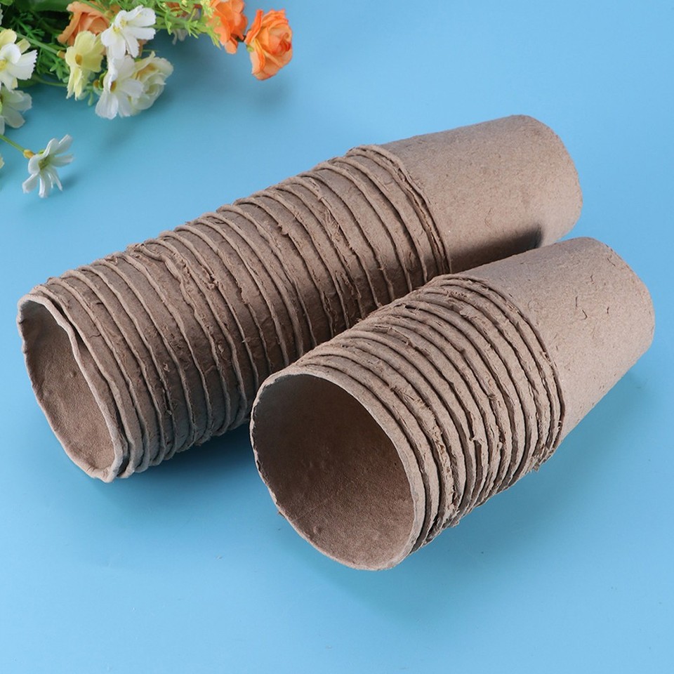 40 Pcs Biodegradable Paper Planting Pots Round Holeless Bottom Nursery ...