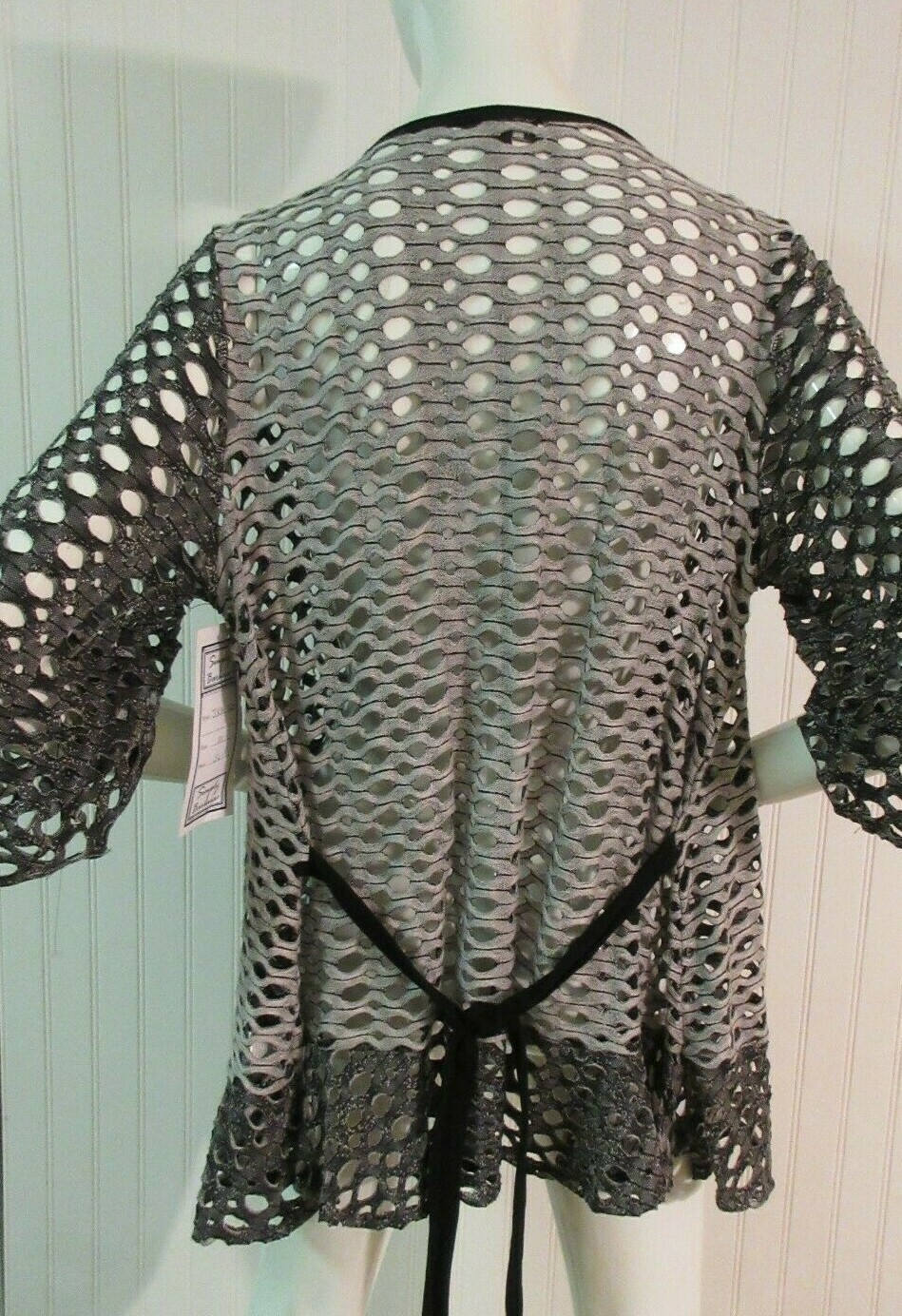 LILY BY FIRMIANA OPEN WEAVE WRAP TOP BLACK & GRAY SZ MEDIUM NEW! NWT ...