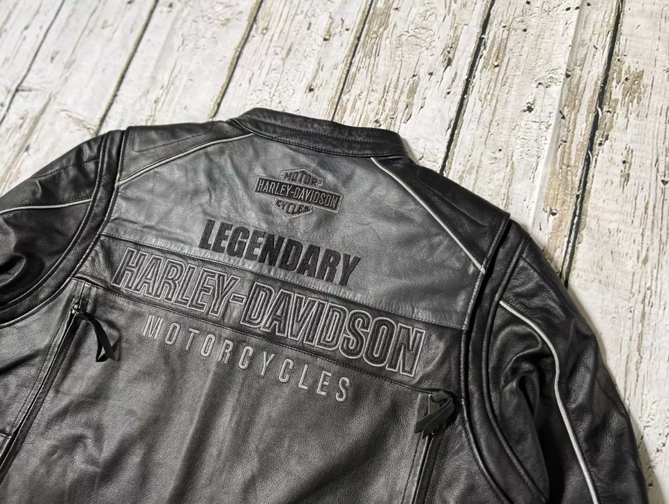 Harley Davidson Mens Votary Reflective Black Leather Riding Jacket XL ...
