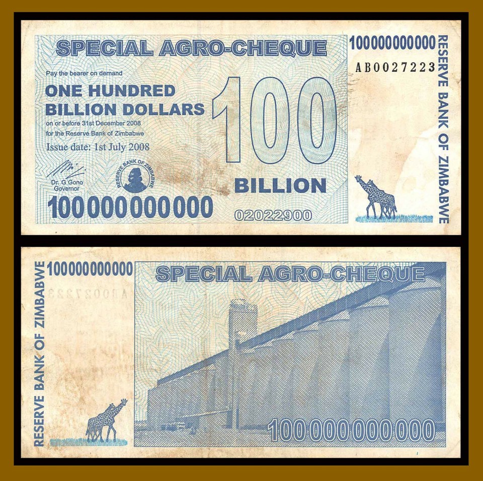 10 Zimbabwe 100 Billion Special Agro Cheque Check 2008, P-64 USED Bond ...