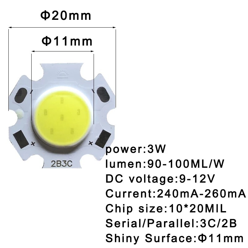 24pcs 3W 5W 7W 10W LED Source Chip High Power LED COB Side 11mm Light ...