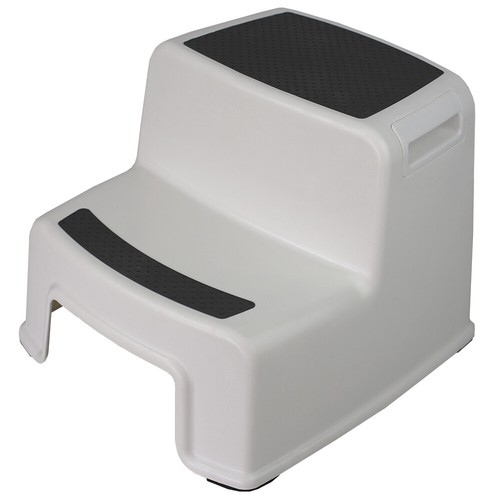 Home Basics 2 Tier Non-Slip Rubber Tread Plastic Step Stool, White ...