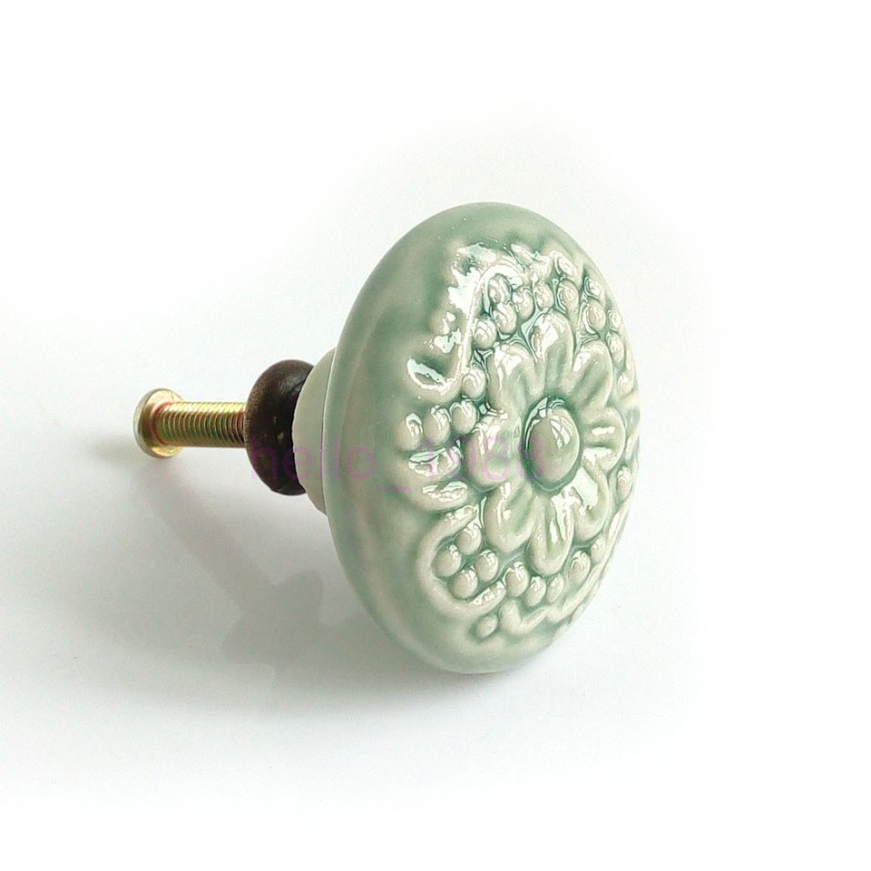 Ceramic Cameo Bas-relief Cabinet Knob Handle Antique Drawer Pull Rural ...