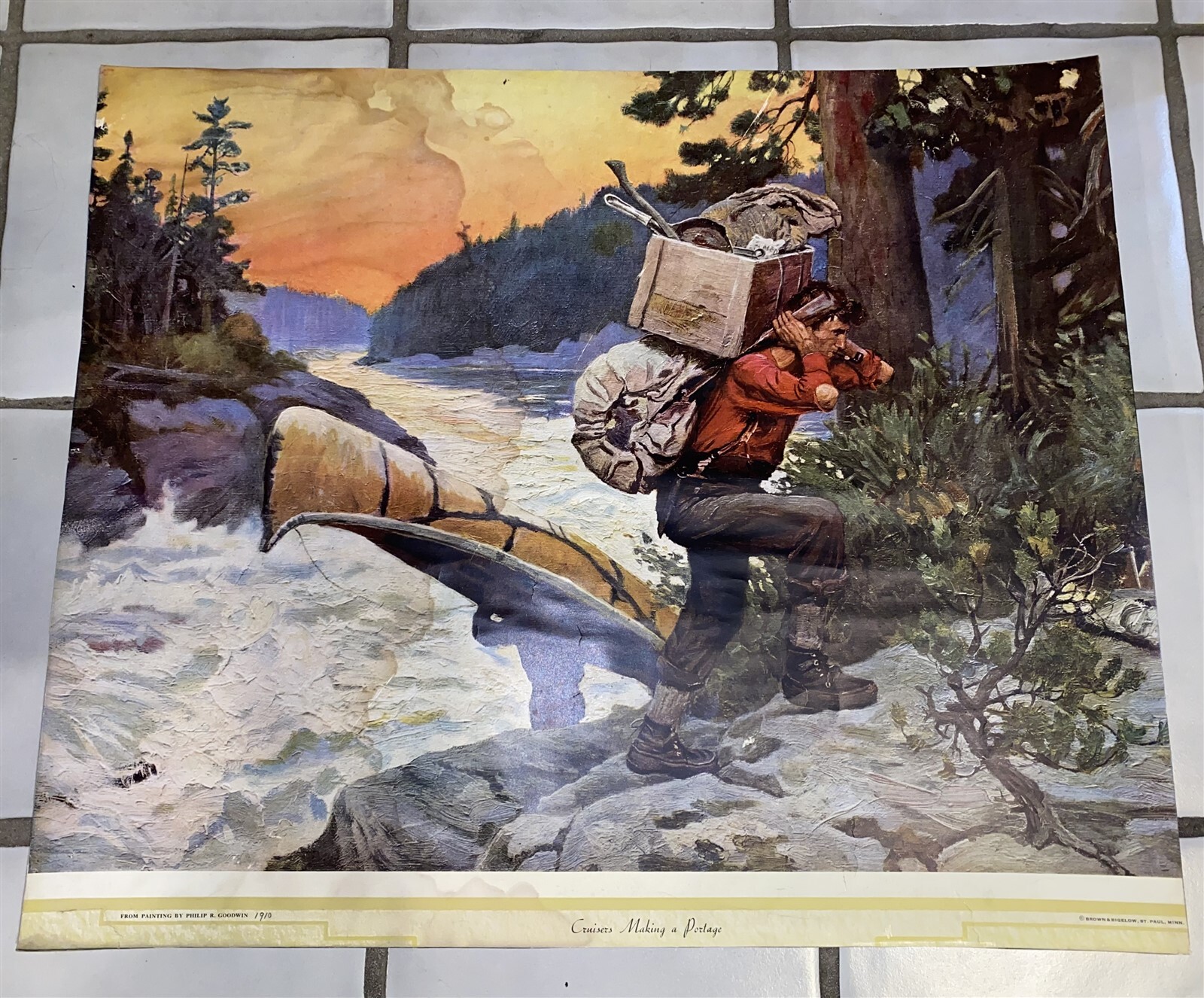 Old Philip R Goodwin Birch bark canoe "Cruisers Making A Portage" Print ...