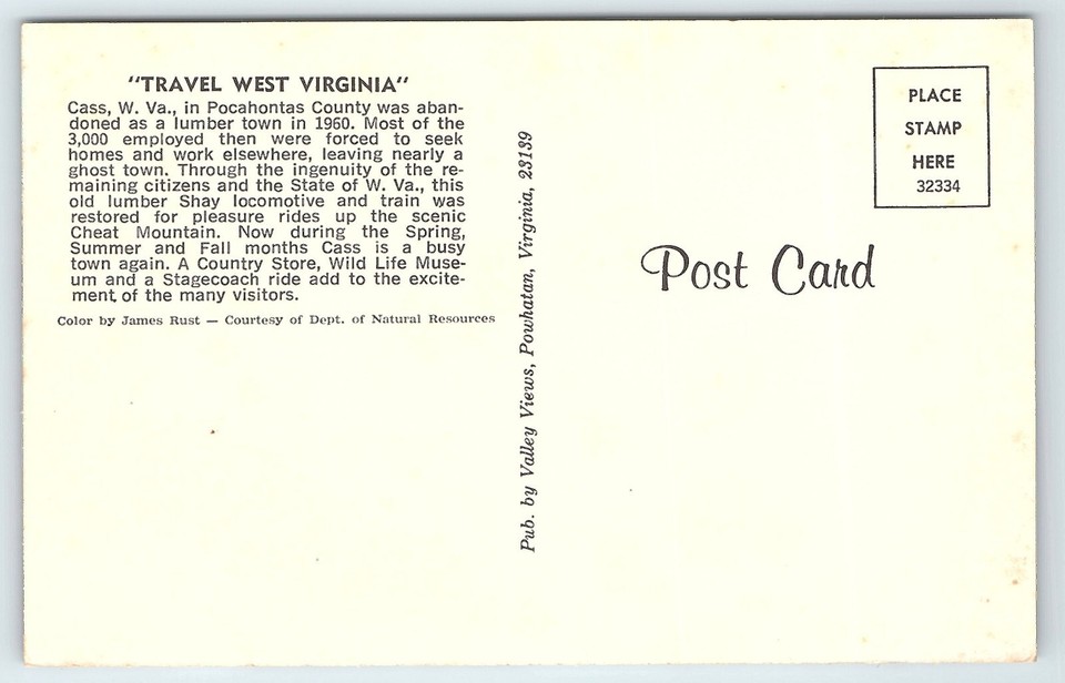 Postcard Travel West Virginia Shay Steam Locomotive Scenic Rides Cass ...