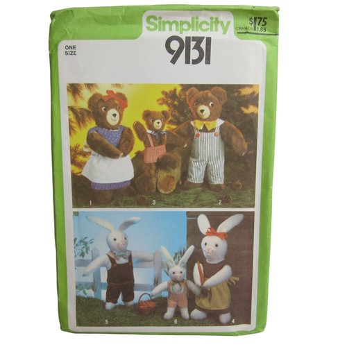 Simplicity 9131 Set of Stuffed Animals Bears and Bunnys | eBay