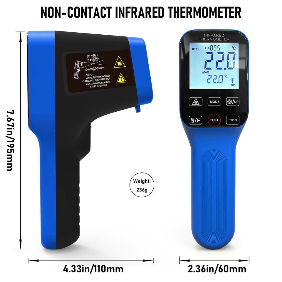 Laser Infrared Thermometer Gun Digital Temperature Gun 1600°C ...