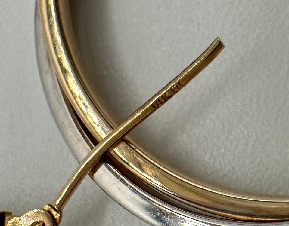 Ralph Lauren 14k RL Signed White And Yellow Gold Hoop Pierced Earrings ...