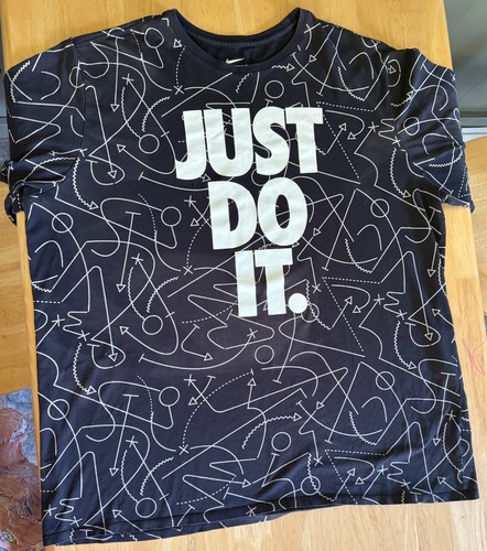 NIKE Dri-Fit JUST DO IT All Over Print Shirt - L Black Football Pattern ...