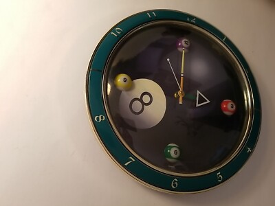 Billiards Quartz Round Wall Clock Pool Balls Game Room Mancave Ball 8 ...