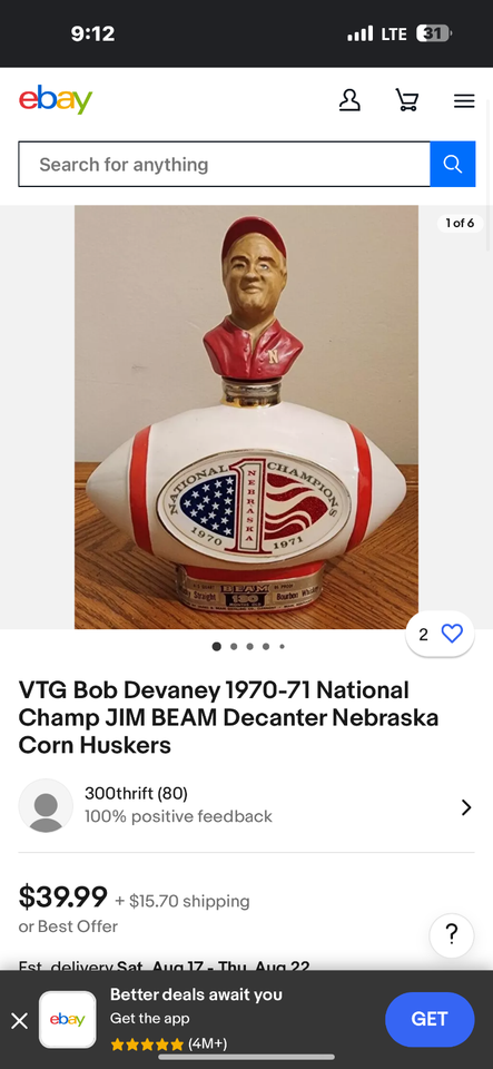 Vintage Bob Devaney 1970-71 National Championship JIM BEAM Decanter Nebraska | eBay