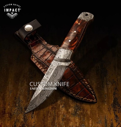 IMPACT CUTLERY CUSTOM FULL TANG BUSHCRAFT DAMASCUS SKINNING KNIFE- 1722 ...