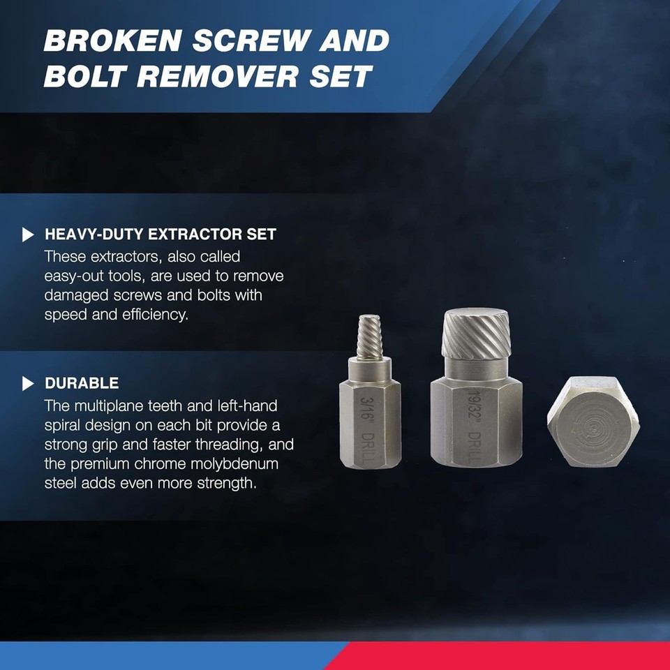 25 Piece Screw Extractor Set Heavy Duty Damaged Bolt Remover Tool Kit ...