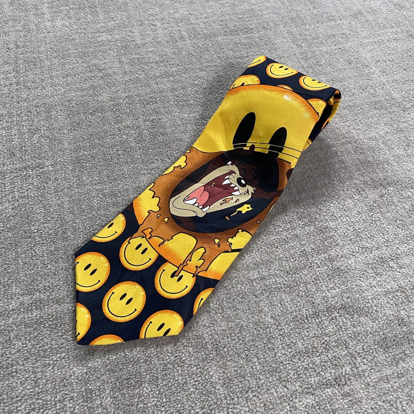 Looney Tunes Tie Black Tasmanian Devil Smiley Face 19… - Gem