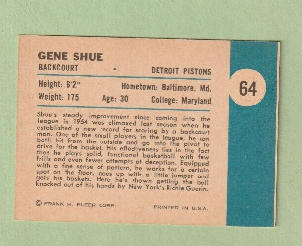 1961-62 Fleer #64 Gene Shue. Basketball. Detroit Pistons. Ex+. | eBay
