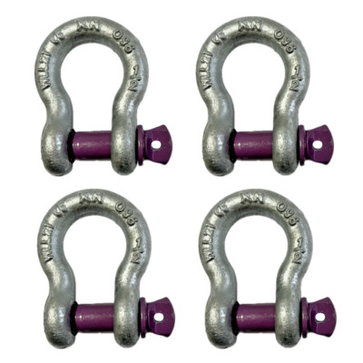 4x Lifting Shackle WLL 2 Ton Galvanised Screw Pin Tested Alloy Bow ...