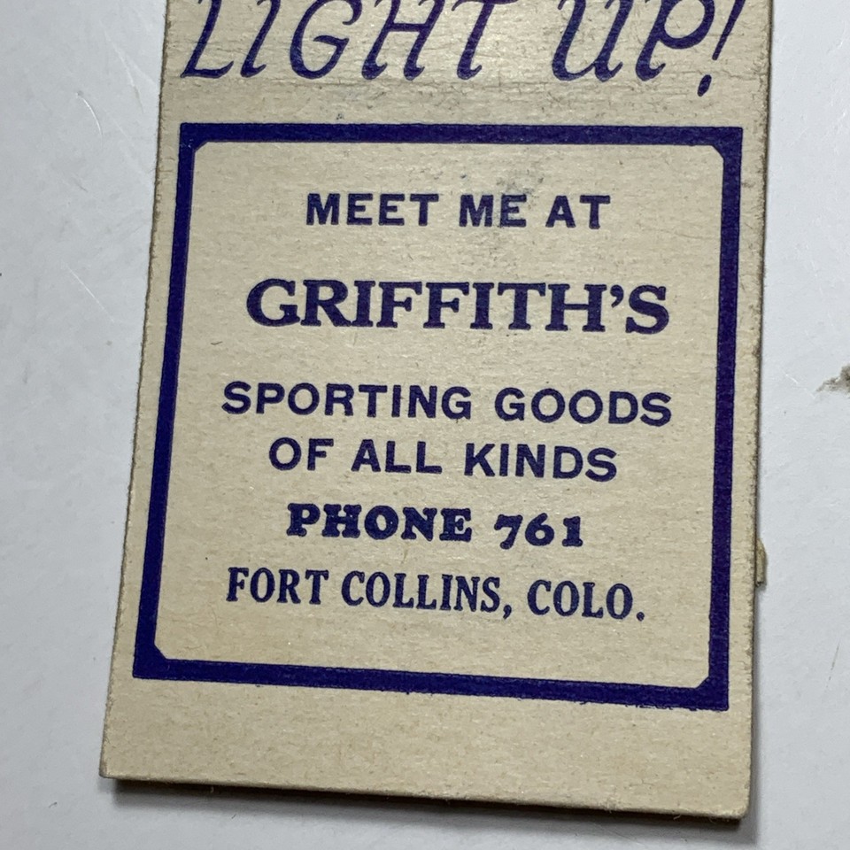Fort Collins Colorado Matchbook Cover Griffith’s Sporting Goods Cigar ...