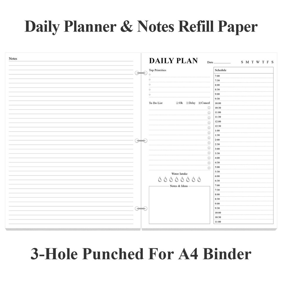 Undated Daily Planner Refill - A4 Planner Inserts, To Do List Refills ...