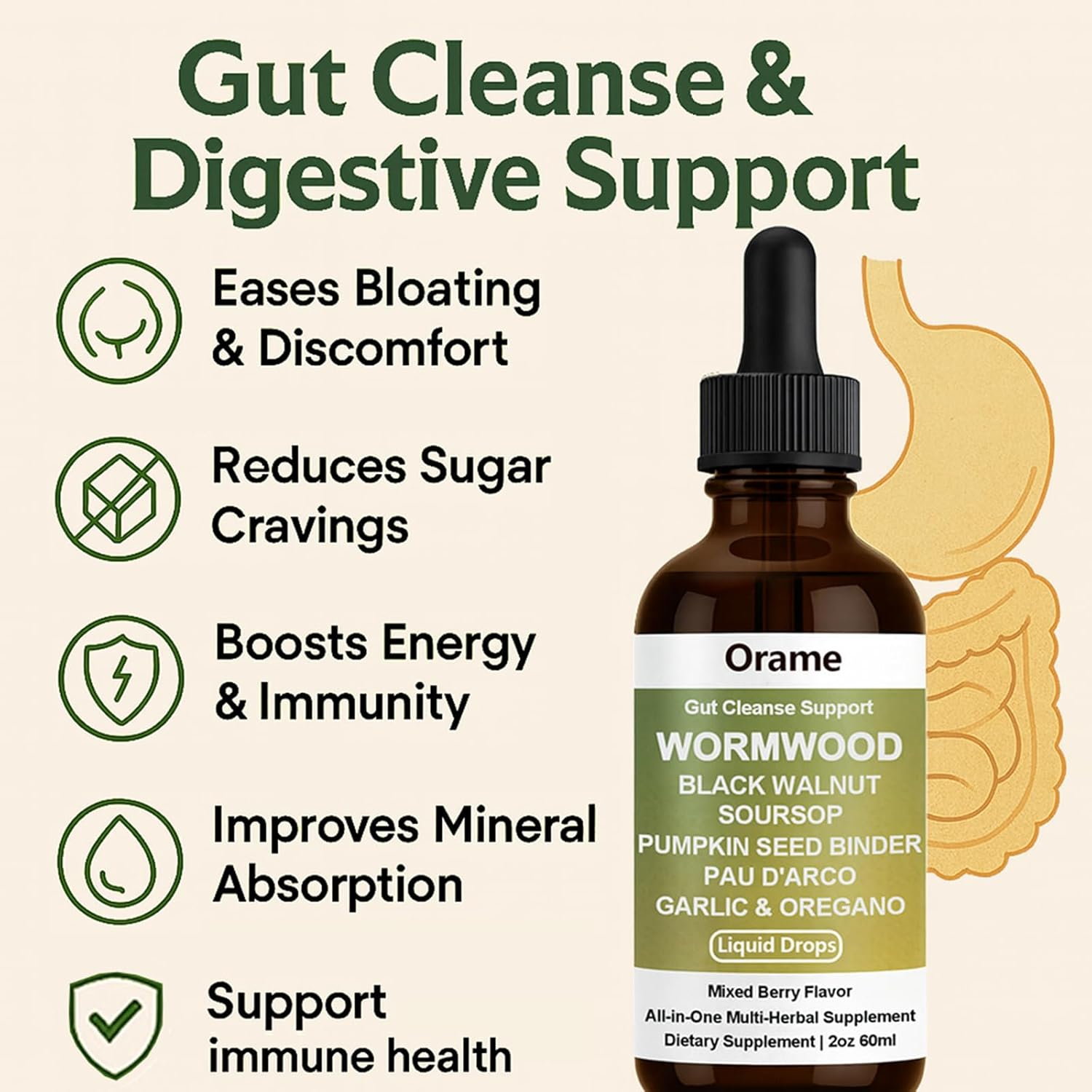 Orame Wormwood Gut Cleanse Liquid Drops, Prozen Wormwood Black Walnut ...