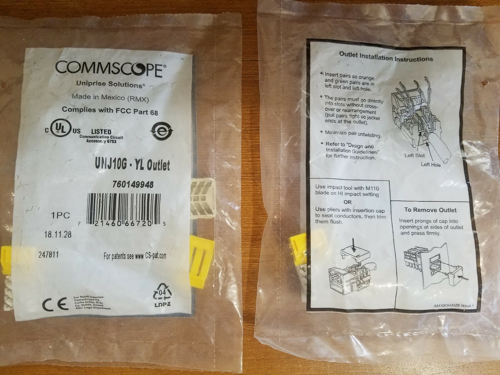 Commscope UNJ10G-YL | 760149948 Category 6A Jack, Ultra 10 UNJ10 ...