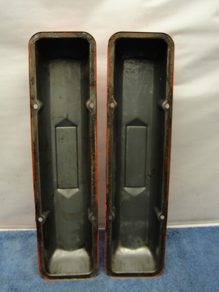(2) Chevy 327 Valve Cover Set | Orange | Genuine OEM | Small Block ...