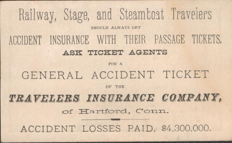 Travelers Insurance Trade Card General Accident Ticket - Railway ...