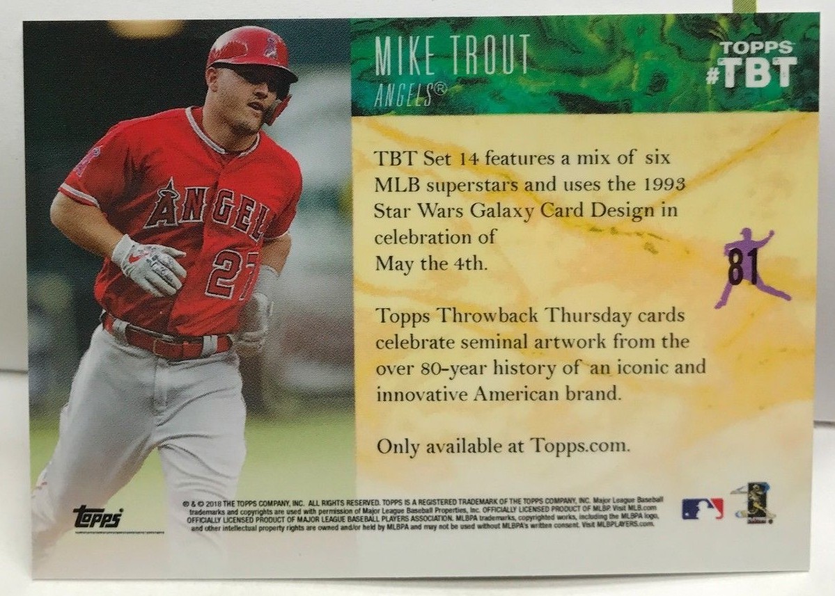 Mike Trout 2018 Topps Throwback Thursday '93 Star Wars Design #81 - SP ...