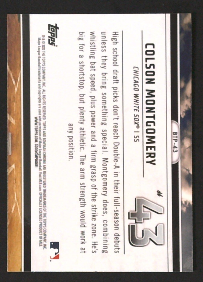 2023 Bowman Colson Montgomery #BTP-43 BASEBALL White Sox Bowman Scouts ...