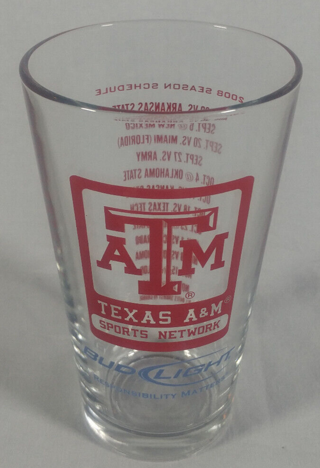 2008 Bud Light Texas A&M Aggies Football Schedule 16 Oz Pint Beer Glass ...