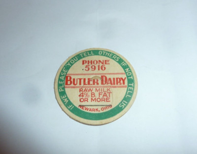 Antique Butler Dairt Newark Ohio Cardboard Milk Bottle Cap Pog S-67 | eBay