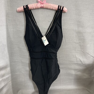 Beachsissi Women One Piece Swimsuit Deep V Neck Cross Back Bathing Suit ...