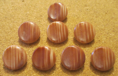 8 - Czech Glass Brown/White Striped Depressed Side White Round Buttons ...