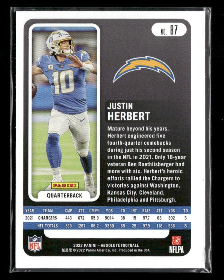 Justin Herbert 2022 Panini Absolute #87 | eBay