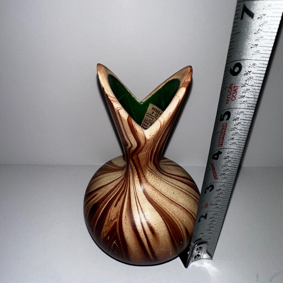Vtg 1950s Rocky Mountain Art Pottery Pine Scented Vase brown swirl 6" w ...