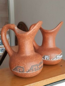 Mexican Pottery PAIR OF 2 WATER JUGS MADE BY AZTEC ARTIS. 7'' TALL X 5 ...