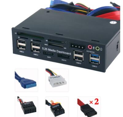 5.25'' PC Front Panel Dashboard Media USB 3.0 Hub Audio eSATA SATA Card ...