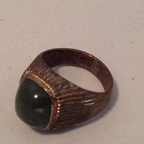 Vintage 18KT HGE ESPO Gold Plated Men's Ring Size 10 Green Jade Stone ...