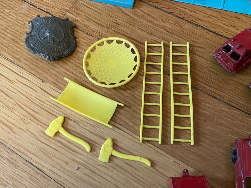 vintage 1967 Tootsie Toy Fire Department + trucks cars badge play set ...