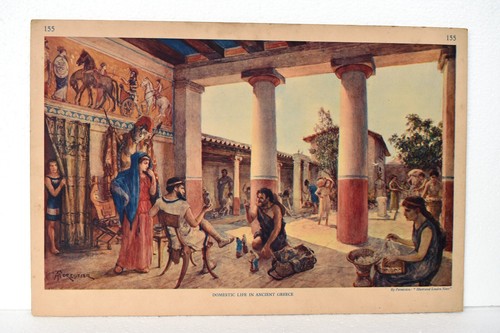 Vintage Lithograph Print Domestic Life In Ancient Greece By Amedee ...