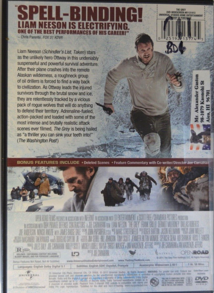 The Grey Liam Neeson DVD T-246 | eBay