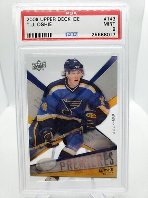 T.J. Oshie 2008-09 Upper Deck Ice #143 Rookie Premieres #/499 PSA 9 🔥 ...