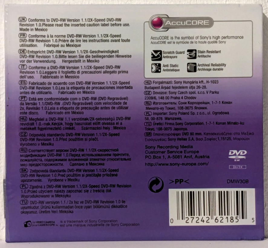 Sony DMW30B Mini DVD-RW 8cm Video CAMCORDER HANDY CAM DISC– NEW ...