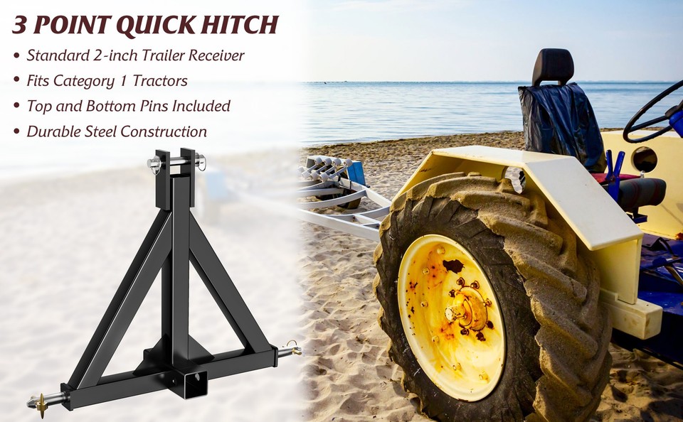3 Point 2 Inch Trailer Hitch Heavy Duty Receiver for Class 1 Tractors ...