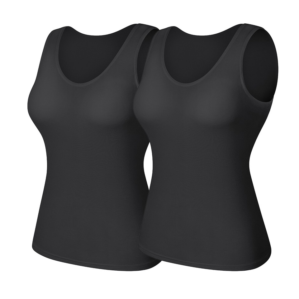 Women Comfort Tank Top Stretch Wide Strap Camisole with Built In Bra ...