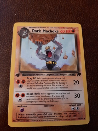 1st Edition Dark Machoke 40/82 - Team Rocket - Non-Holo Pokemon Card NM ...