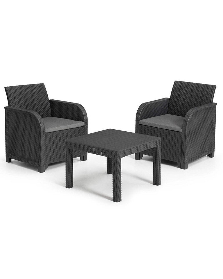 Keter Rattan Garden Furniture Set Bistro Chairs Table Patio Balcony Set ...