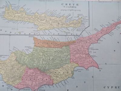 Cyprus & Crete Mediterranean Islands Heraklion Nicosia 1898 map | eBay