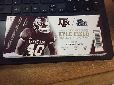 2016 TEXAS A&M AGGIES VS UTSA COLLEGE FOOTBALL TICKET STUB 11/19 VON ...